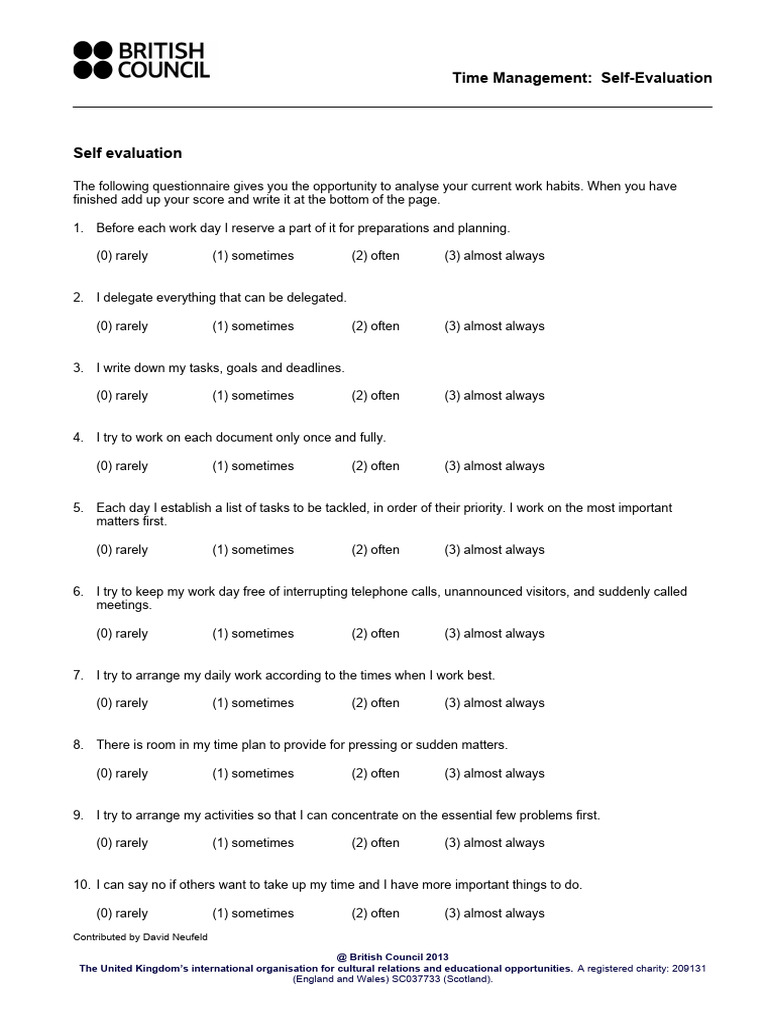 Time Management Self-Evaluation Quiz | PDF | Social Psychology | Cognition