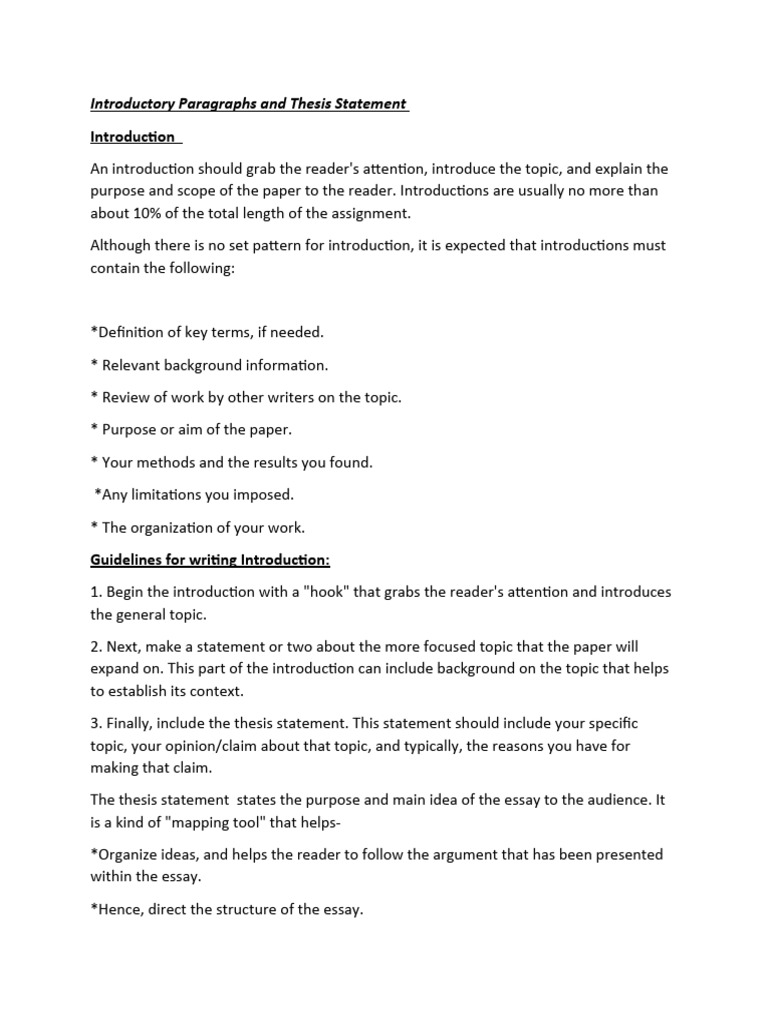 Introductory Paragraphs and Thesis Statement | PDF | Essays | Thesis