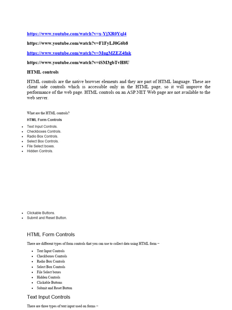 HTML Controls | PDF | Html | World Wide Web