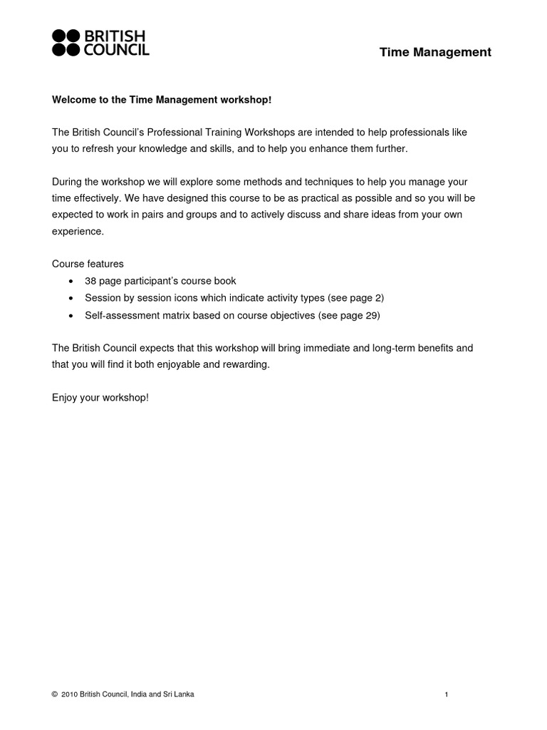 Time Management Participants Course Book | PDF | Time Management ...