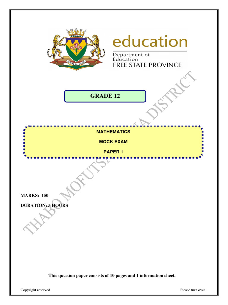 Mathematics P1 Grade 12 June Mock Exam 2024 1 | PDF | Tangent | Arithmetic