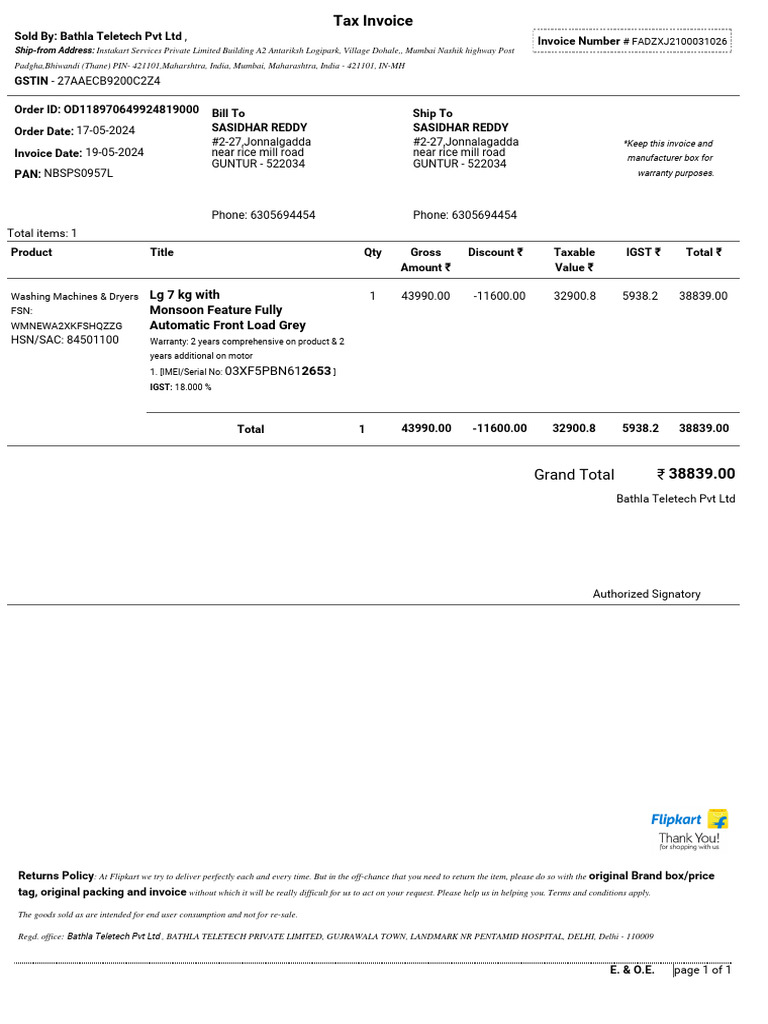 Washing Machine Bill PDF | PDF | Payments | Government Finances