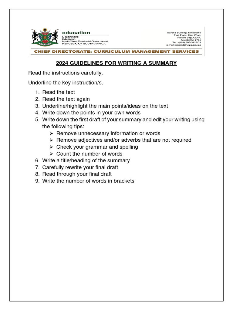 2024 Summary Writing Guidelines | PDF