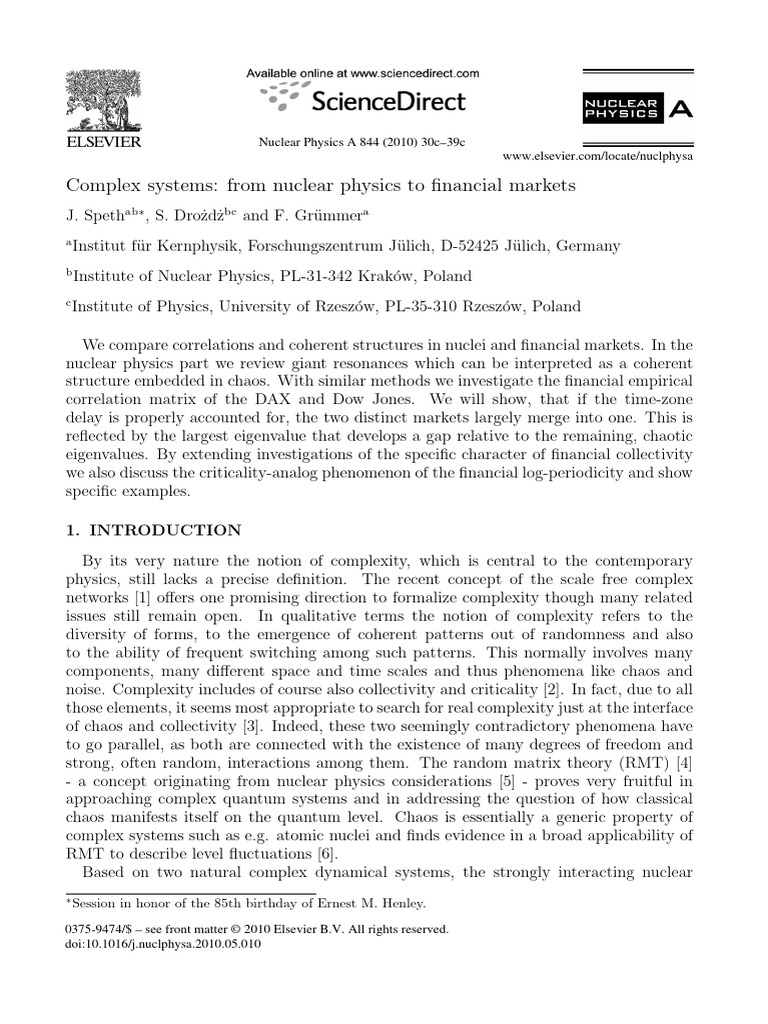 Complex Systems From Nuclear Physics To Financial Markets | PDF ...