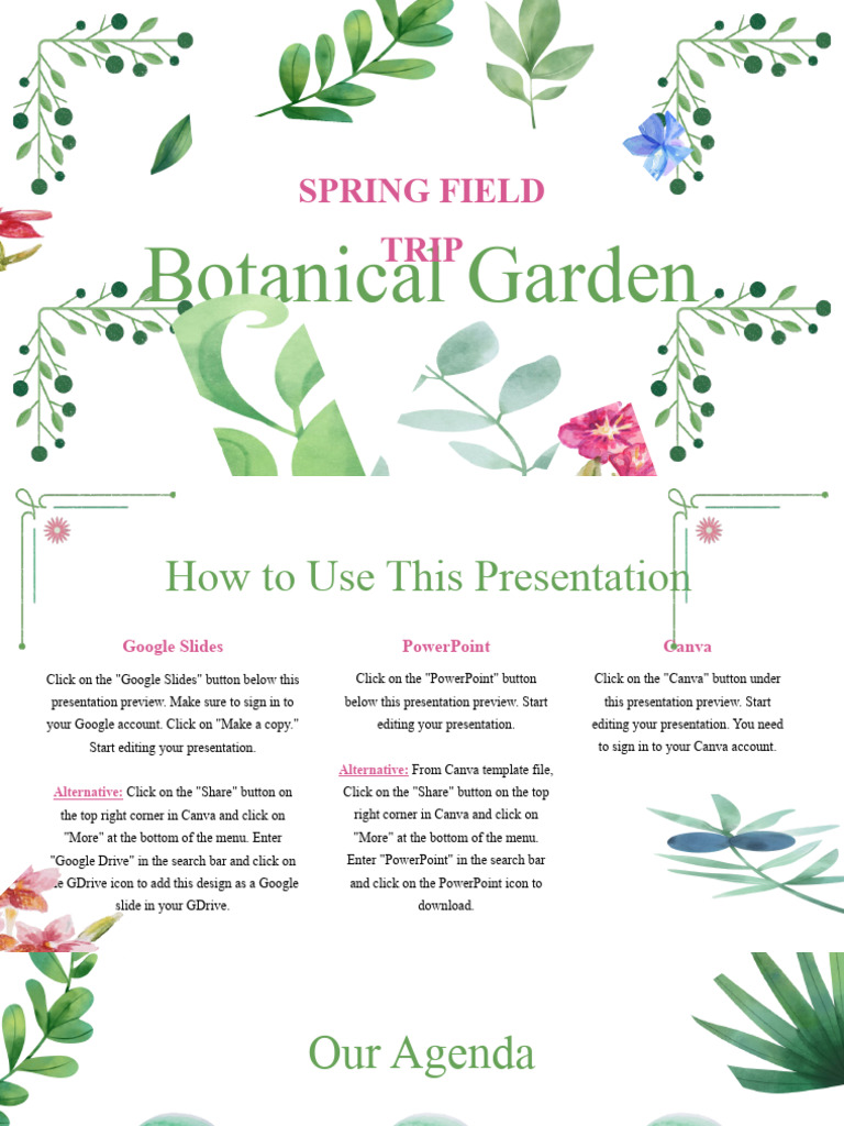 Green and Pink Nature Watercolor Botanical Garden Spring Field Trip ...
