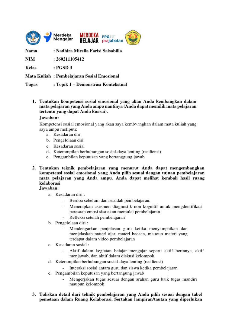 Topik 1 - Demonstrasi Kontekstual - PSE - Nadhira Mirella F.S. | PDF