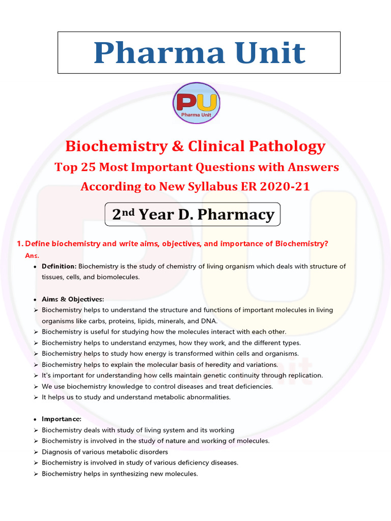 Biochemistry Top 25 Most Important Questions and Answers | PDF ...
