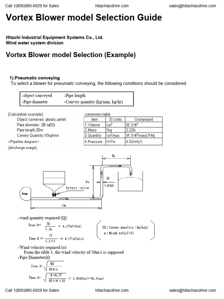 Hitachi Vortex Blower Selection Guide | PDF | Pump | Pipe (Fluid ...