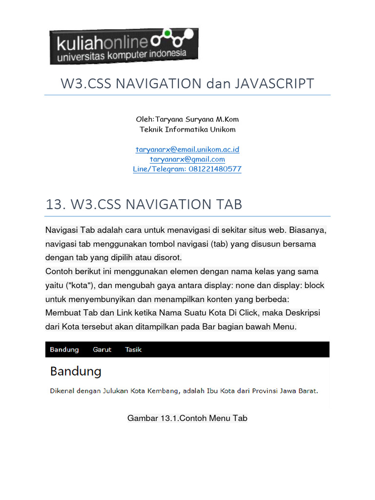 Bab 13 W3.CSS Navigation Dan JavaScript | PDF | Komputer
