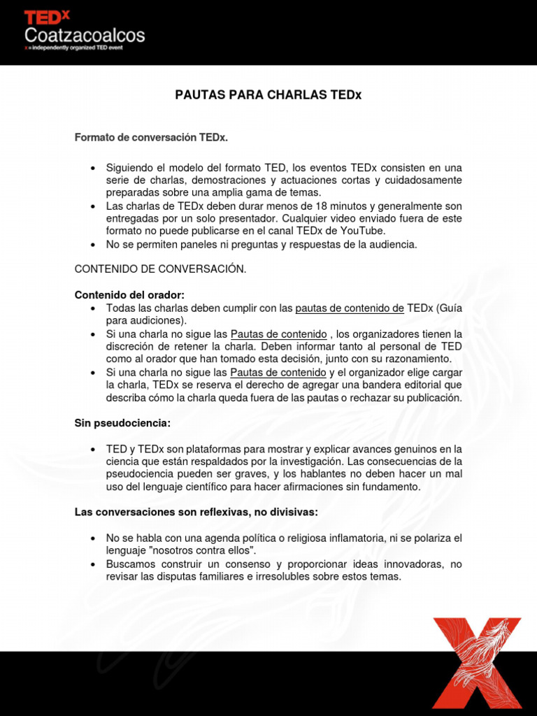 Pautas para Charlas Tedx | PDF