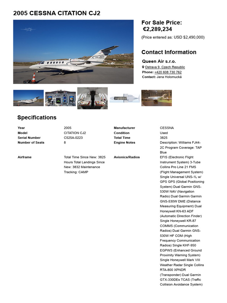 2005 Cessna Citation CJ2 | PDF | Avionics | Aircraft