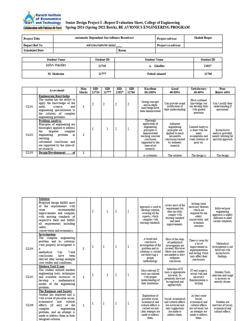 Report Evaluation Sheet Group SDP 1 | PDF | Sustainability | Engineering