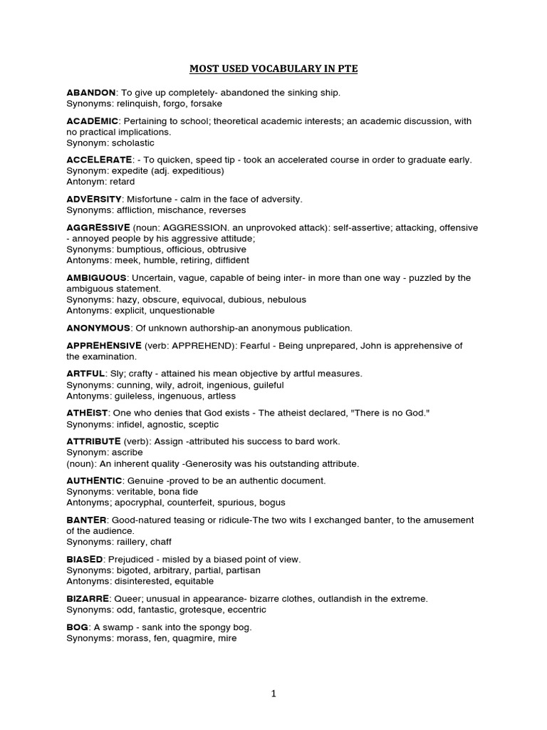PTE Vocabulary Essentials | PDF | Language Arts & Discipline