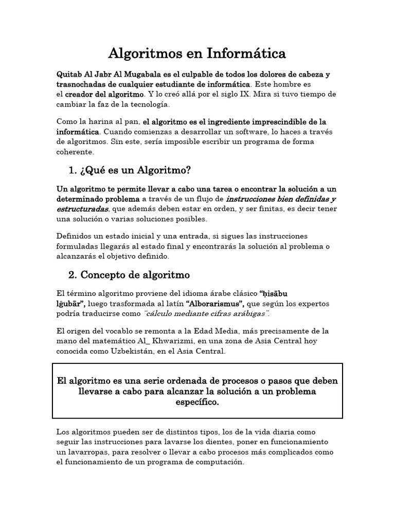 Algoritmos en Informática | PDF | Algoritmos | Programación de computadoras