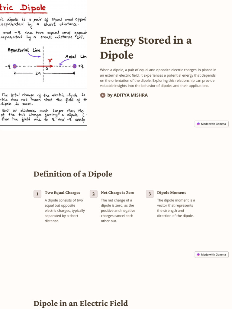 Energy Stored in A Dipole | Download Free PDF | Dipole | Potential Energy
