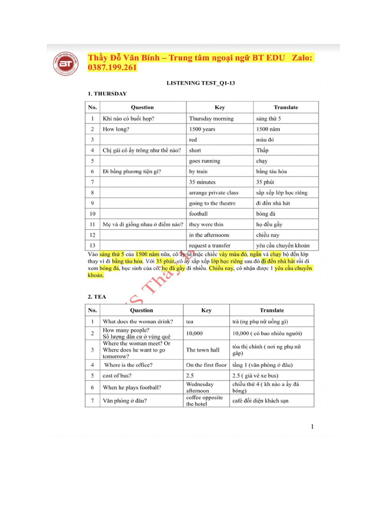 Listening Q1-Q13 | PDF