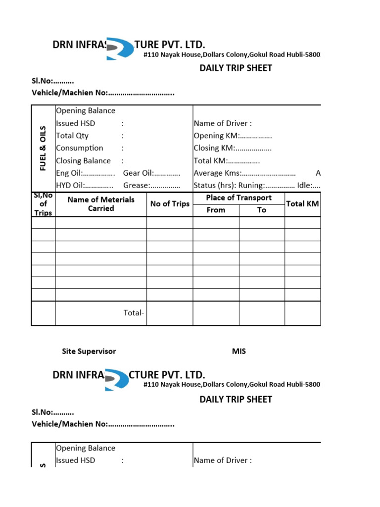 Daily Trip Sheet Report January 2024 | PDF