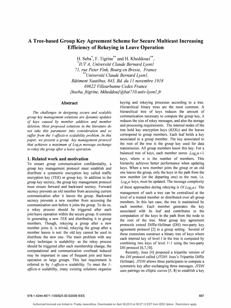 A Tree Based Group Key Agreement Scheme For Secure Multicast Increasing Efficiency Of Rekeying