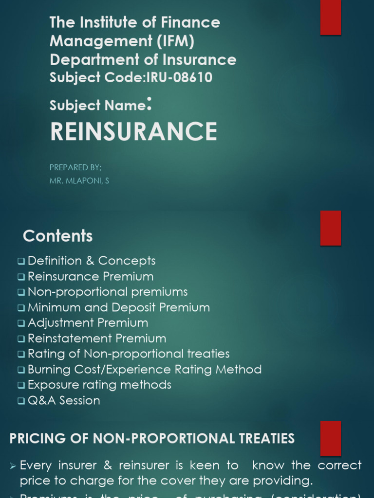Undewriting and Pricing Non-Proportional Treaty-Iru 08610 | PDF | Reinsurance | Insurance