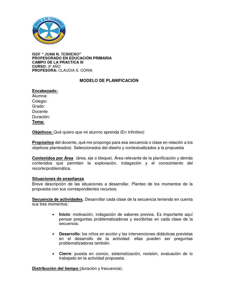 Modelo de Planificacion 2024 | PDF | Evaluación | Enseñando