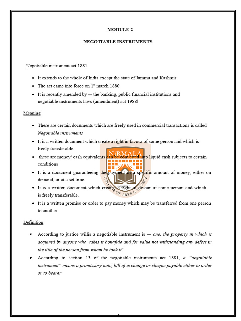 Module 2 BI | PDF | Negotiable Instrument | Cheque