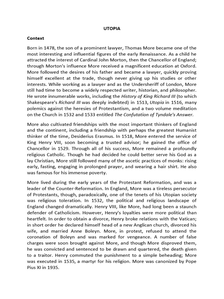 Utopia Summary | PDF | Utopia | Protestantism