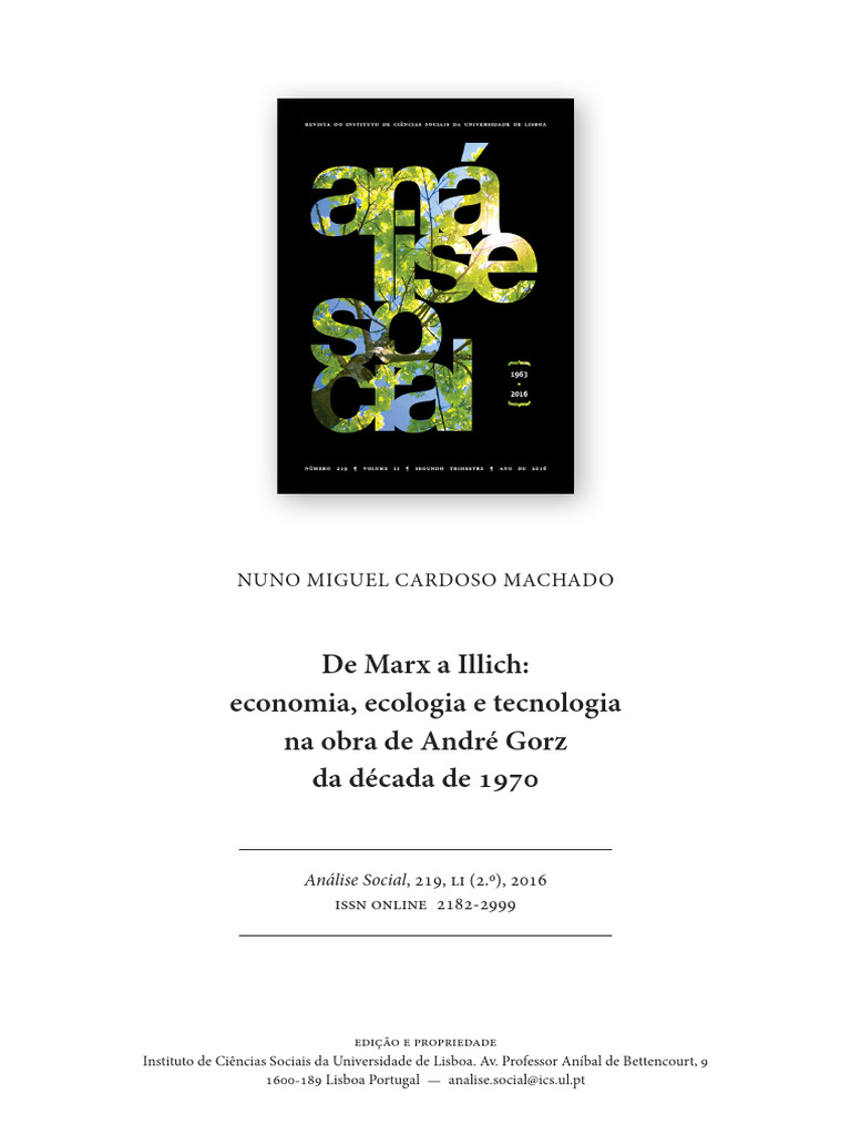 Nuno Machado - Economia, Ecologia e Tecnologiana Obra de André Gorz | PDF | Capitalismo | Marxismo