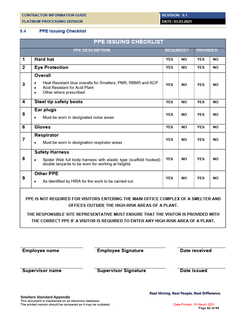 Anglo American Platinum - Smelting Operations - Onboarding PPE Issuing ...