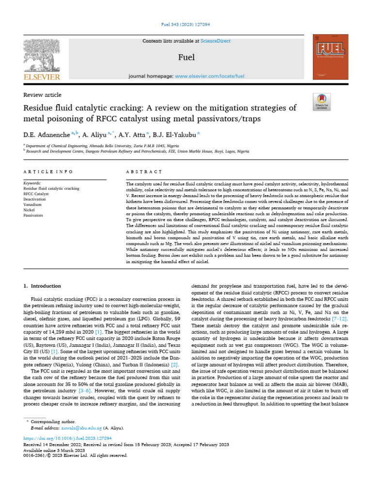 D e Adanenche Residue Fluid Catalytic Cracking A | PDF | Catalysis ...