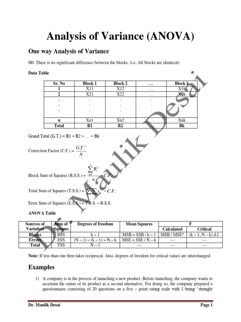 ANOVA | PDF | Analysis Of Variance | Errors And Residuals