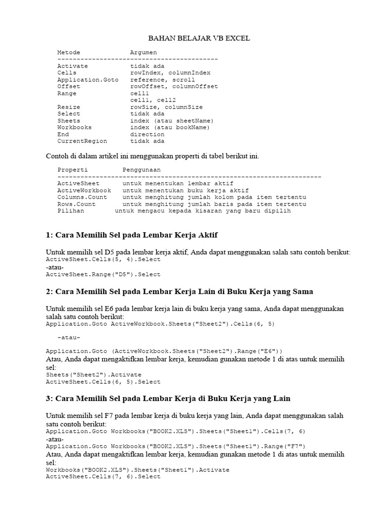 Bahan Belajar VB Excel | PDF