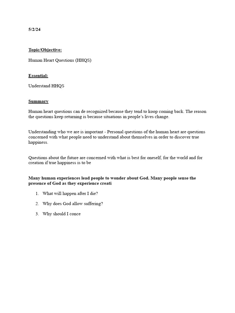 Understanding Human Heart Questions | PDF