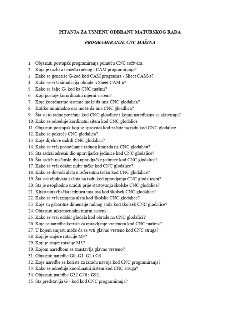 Pitanja Za Usmenu Odbranu Maturskog Rada | PDF