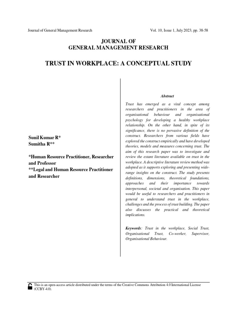 Trust Research Paper | PDF | Cognition | Psychological Concepts