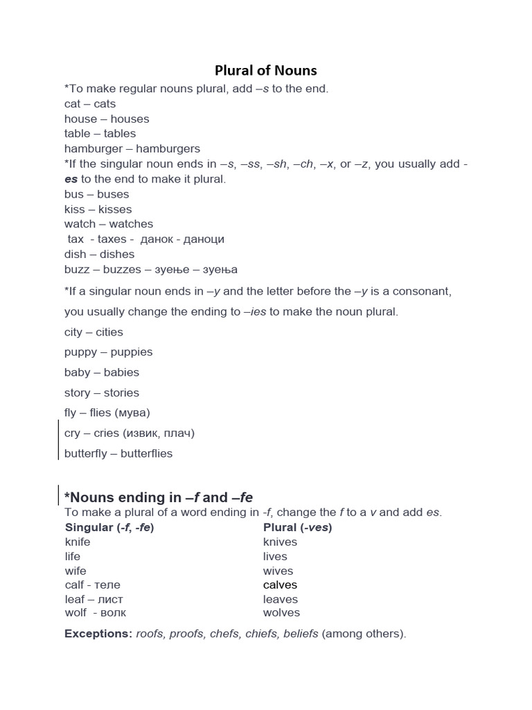 Plural of Nouns | PDF | Plural | Language Families