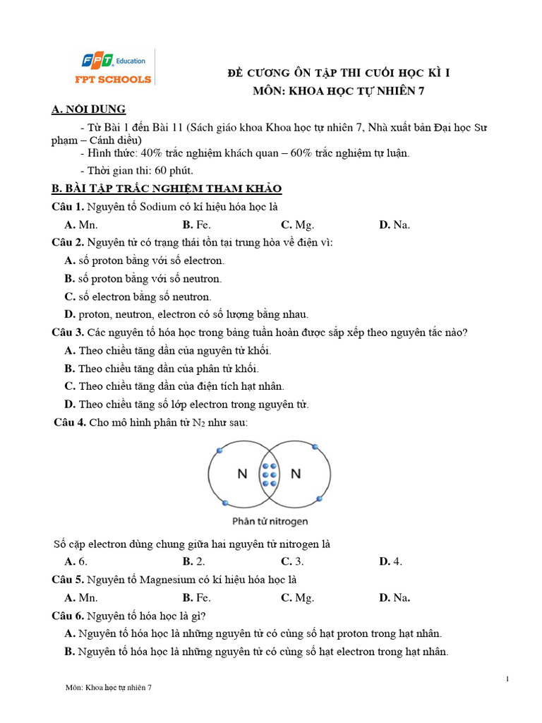 KHTN7 - Đề Cương Cuối Kì I | PDF