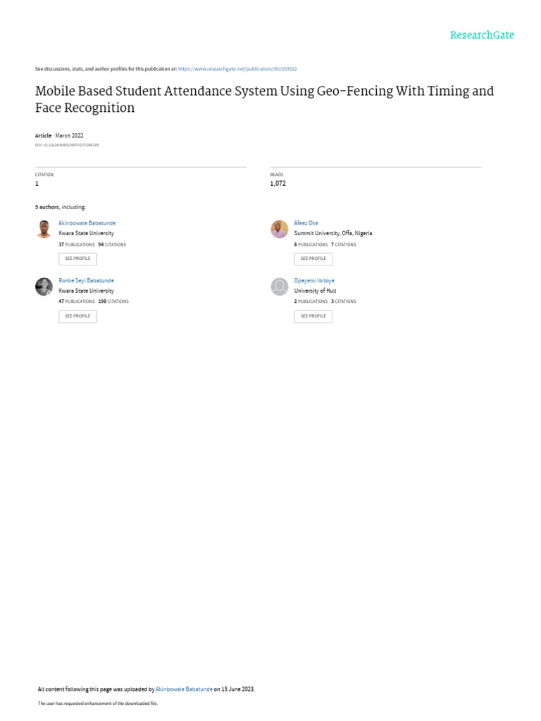 Mobile Based Student Attendance System Using Geo-F | PDF | Android (Operating System) | Radio ...