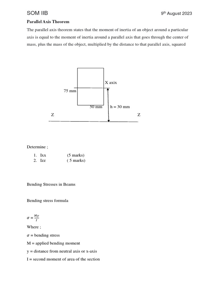 Parallel Axis Theorem, Shear stress and bending stress in Beams 9th ...