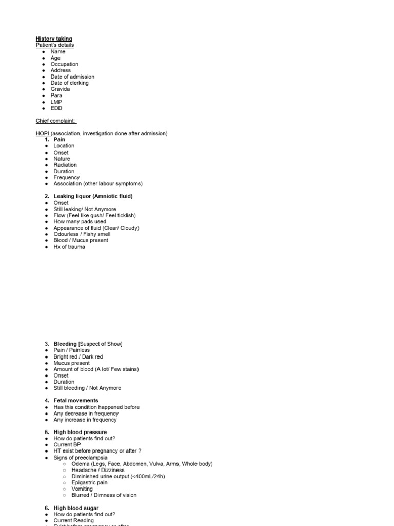 Obstetrics History taking | PDF | Human Diseases And Disorders | Obstetrics