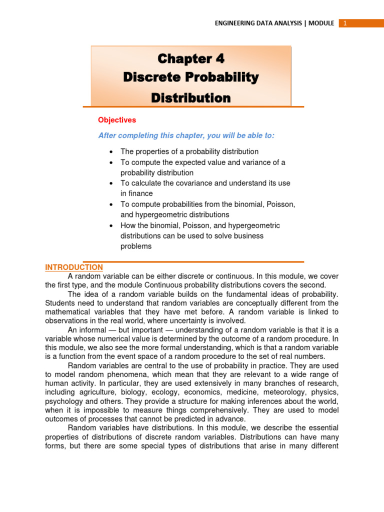Chapter 4 Discrete Probability Distribution | PDF | Probability Distribution | Random Variable