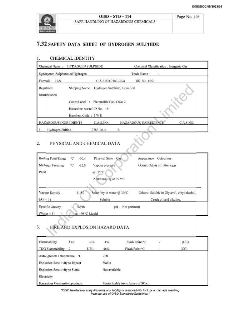MSDS of H2S | PDF