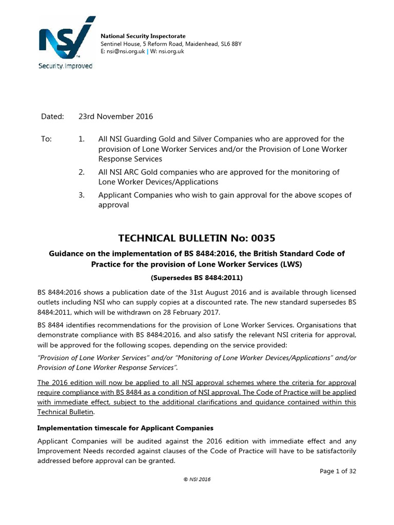Technical Bulletin No 0035 BS 8484 LWS 2016 | PDF | Computer Security ...