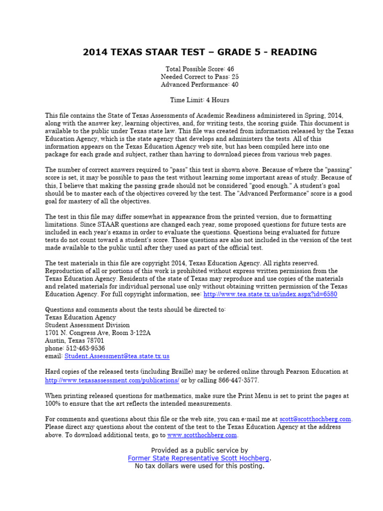 Grade 5 STARR Reading Assessment | PDF | Frog