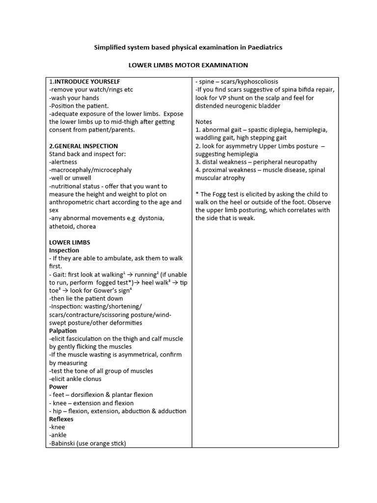 Lower Limbs Motor-Paediatrics Examination | PDF | Anatomical Terms Of ...