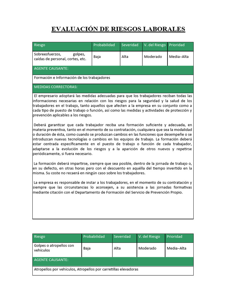 Evaluación de Riesgos Laborales | PDF | Empleo | Higiene