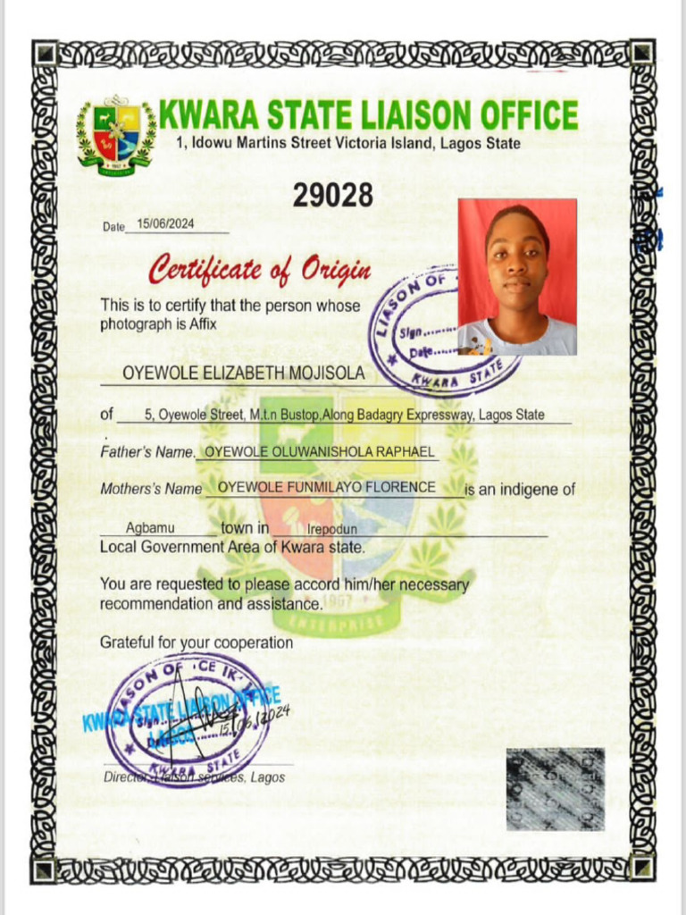 Kwara State Certificate of Origin | PDF