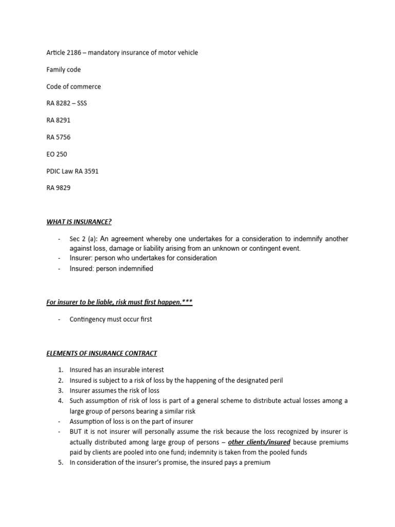 Insurance Law | PDF | Insurance | Indemnity
