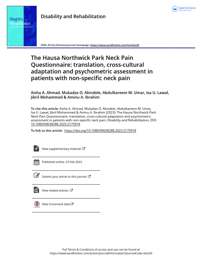 The Hausa Northwick Park Neck Pain | PDF | Structural Equation Modeling ...