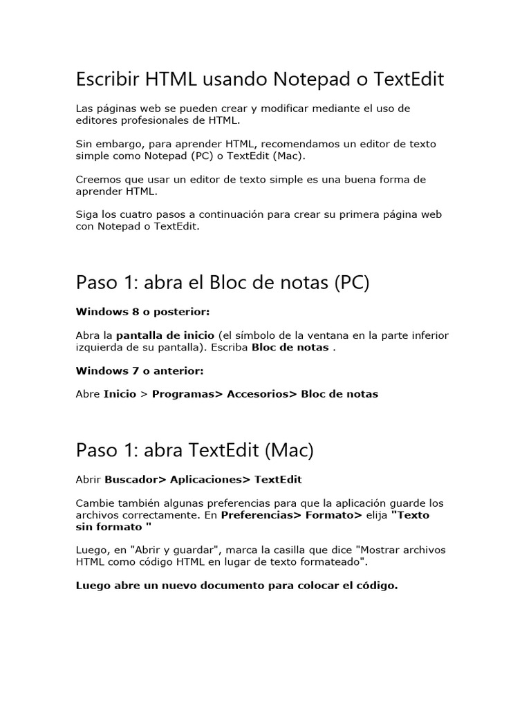 Escribir HTML Usando Notepad o TextEdit | PDF