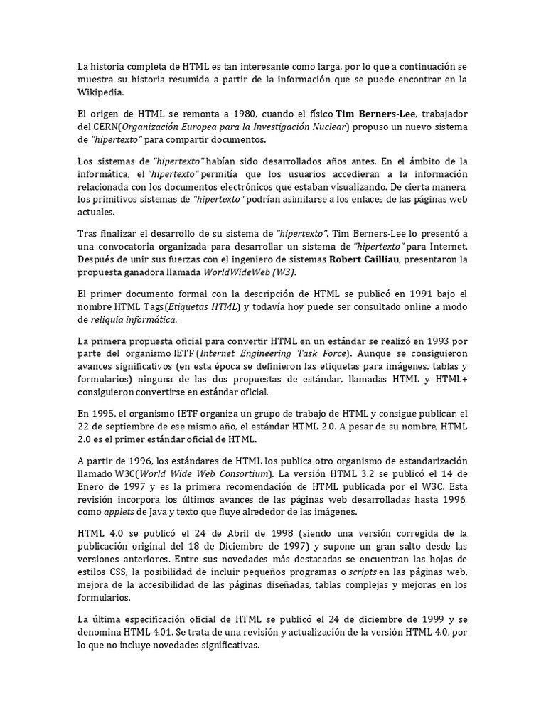 La Historia Completa de HTML | PDF | HTML | Xhtml